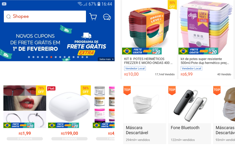 Redesign da home do aplicativo da Shopee.